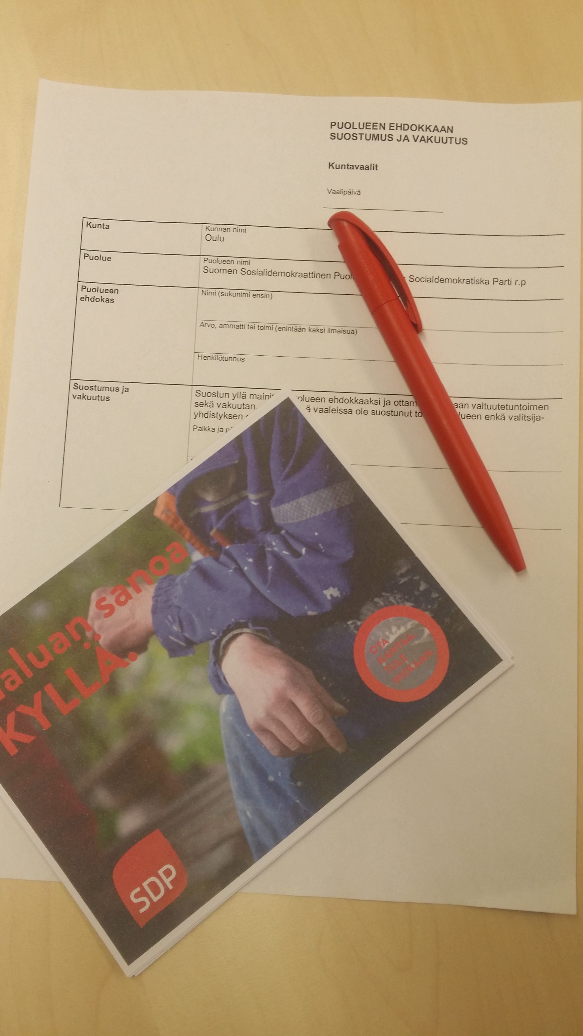 kuntavaalilomake – Oulun Demarit